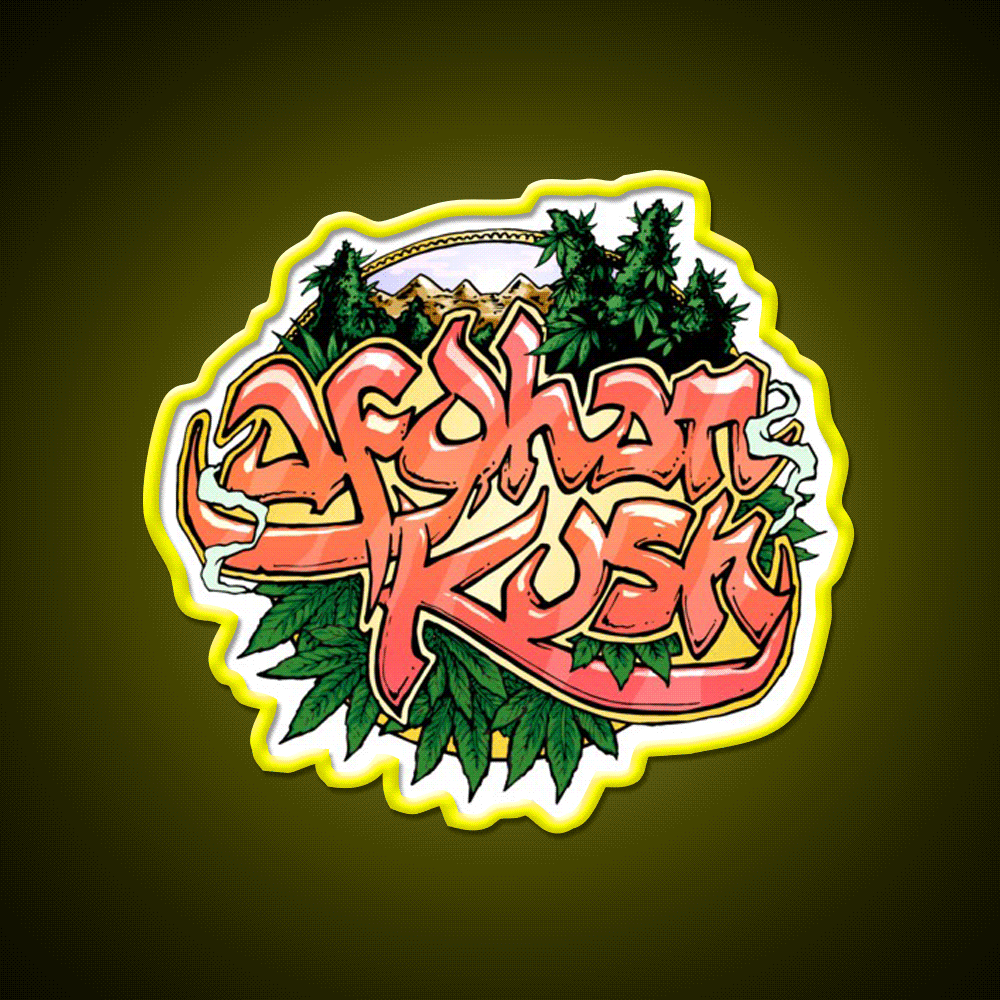 Afghan Kush Artwork Hemp Inspired Green Leaf Led Neon Sign Rgb Color ...