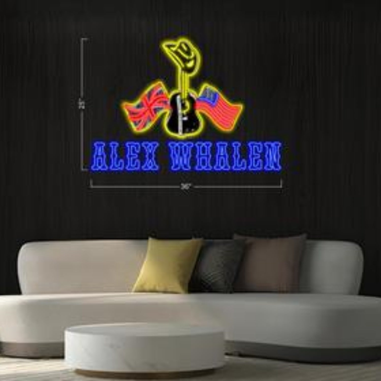 Alex Whalen Multicolor Music-Themed Led Neon Sign With Mic Flags For ...