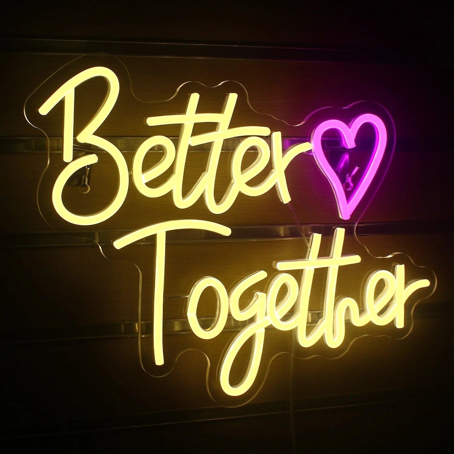 Better Together Heart Yellow-Purple Led Neon Sign For Home Cafe Decor ...
