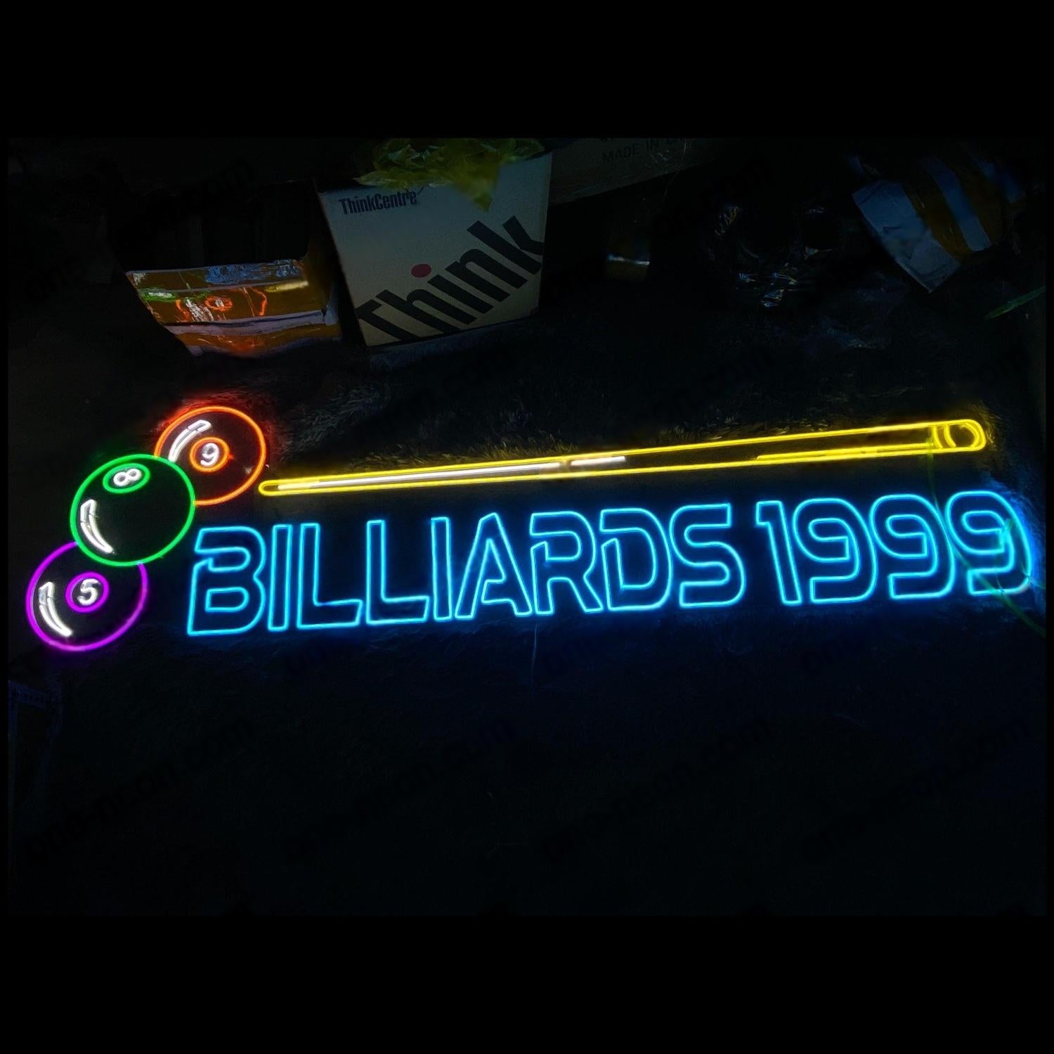 Billiards 1999 With Pool Balls And Cue Led Neon Sign For Game Rooms And ...