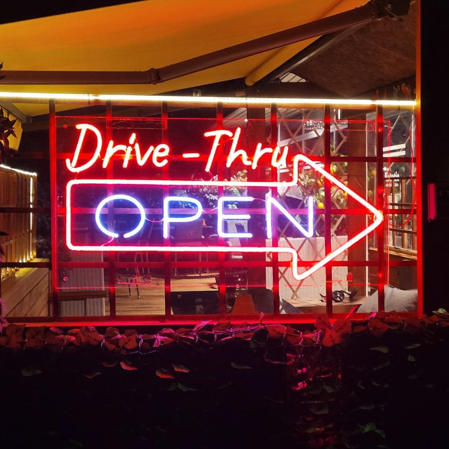 Drive Thru Open Red Blue Led Neon Sign For Storefront Window - Shineneon