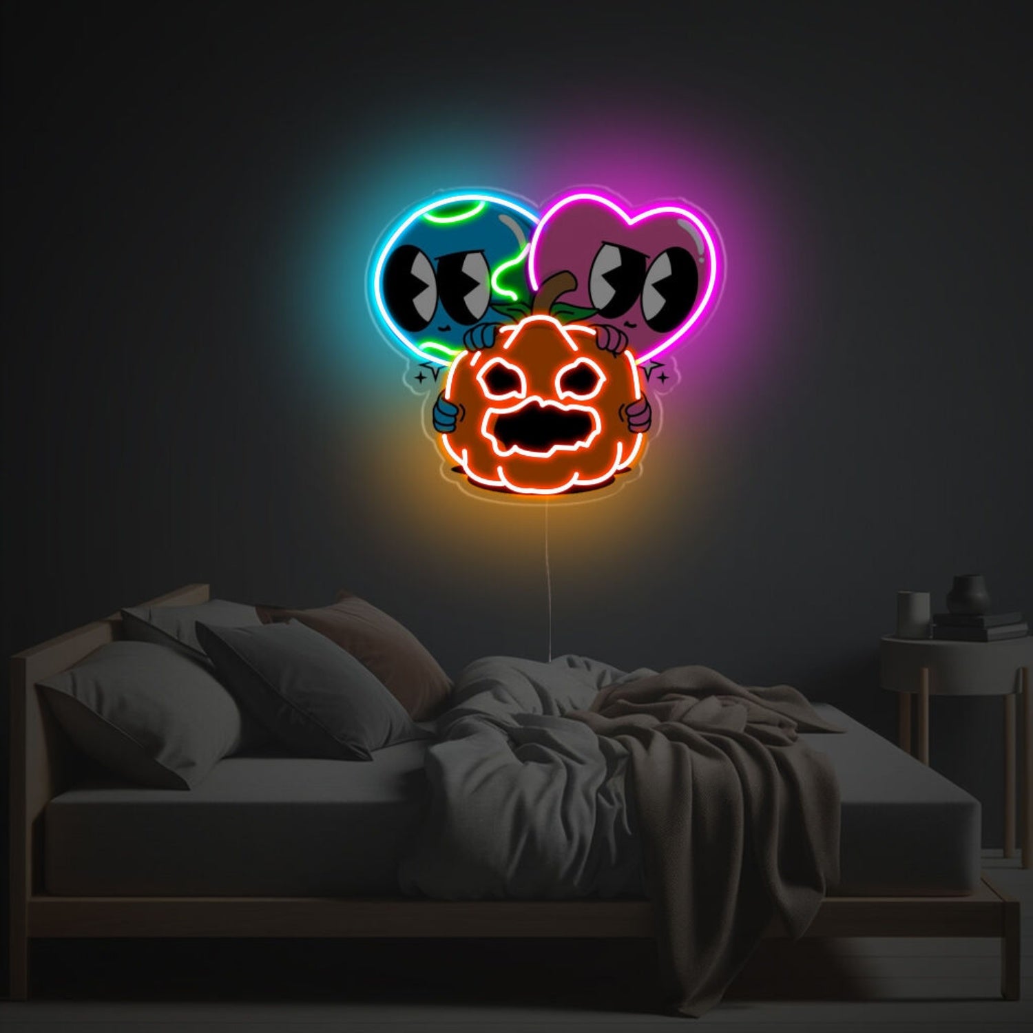 Earth Guy And Heart Guy With Halloween Led Neon Acrylic Artwork - Shineneon