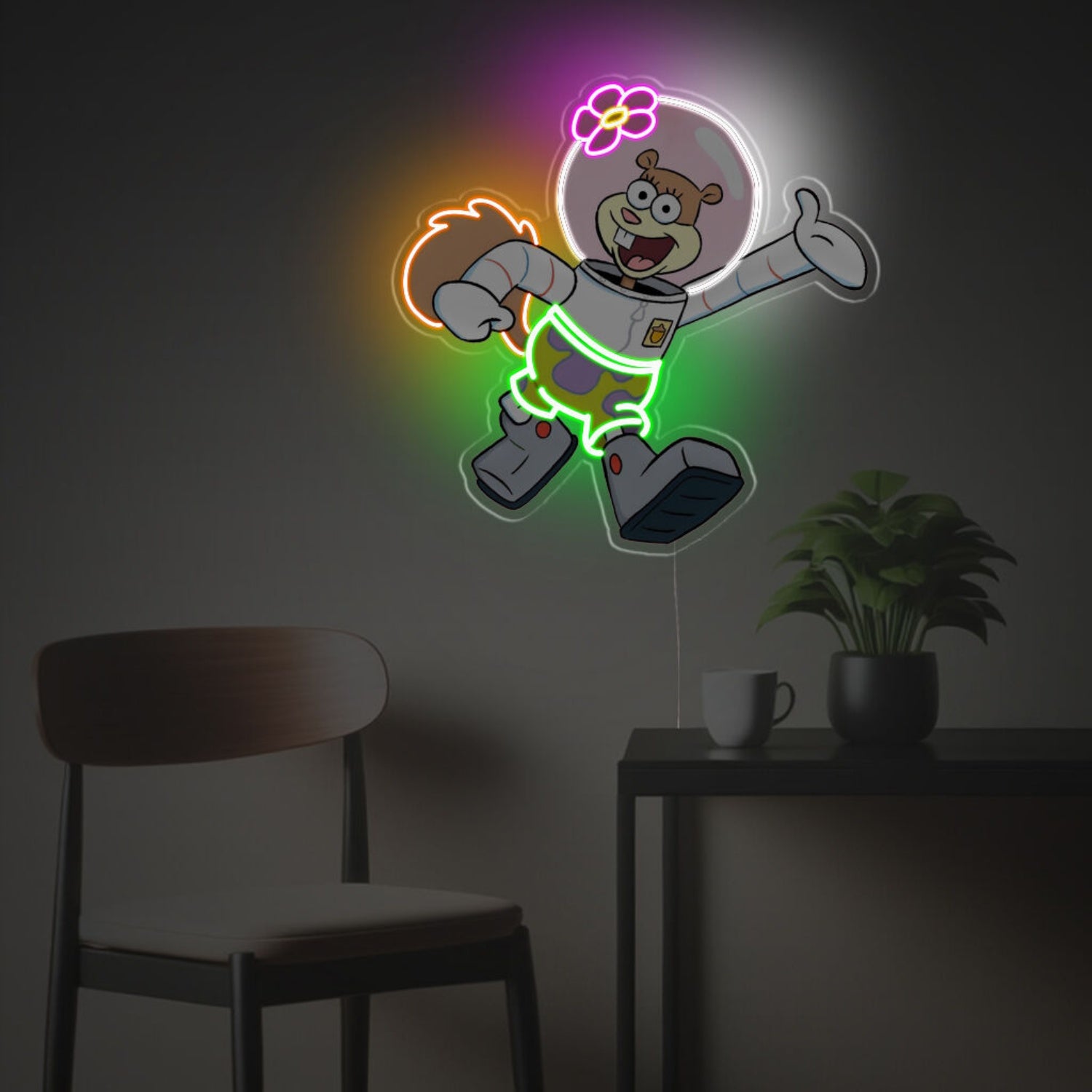 Excited Sandy Cheeks Led Neon Acrylic Artwork – Shineneon