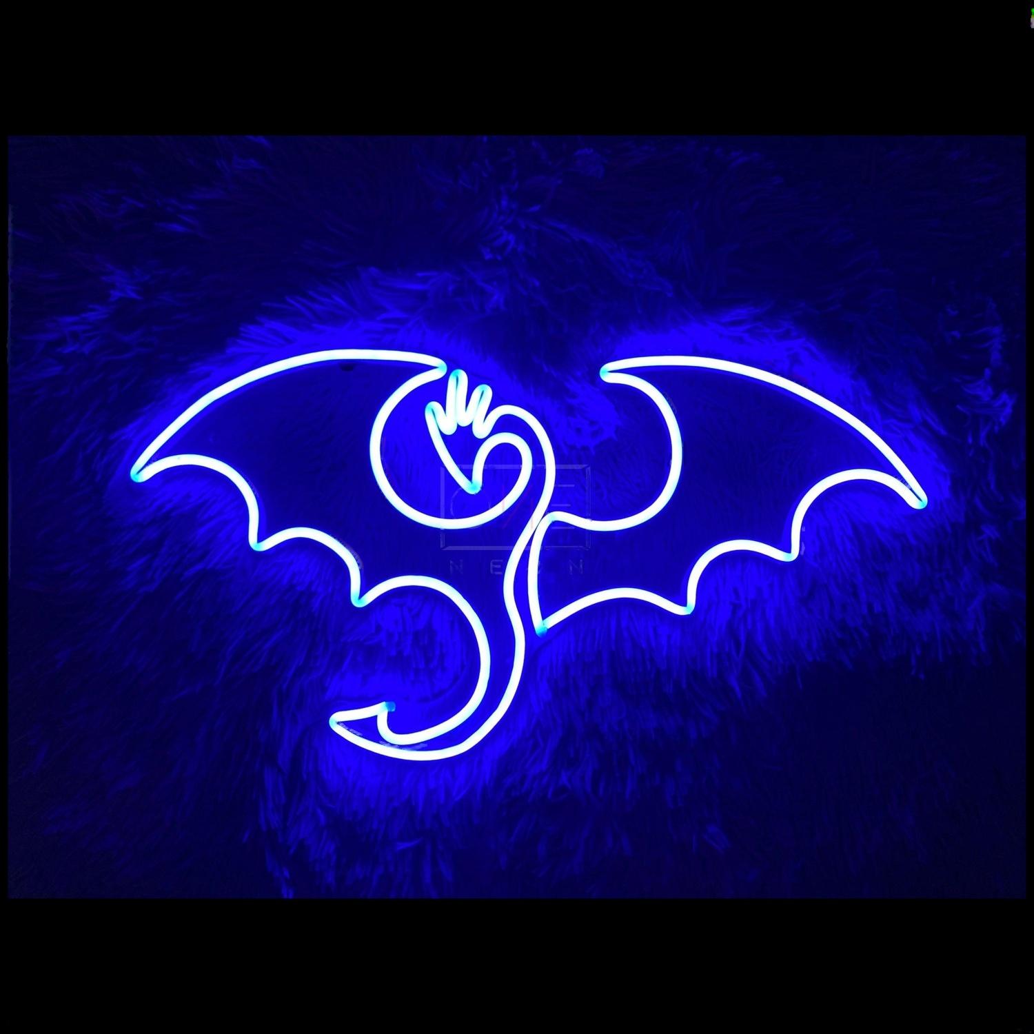 Flaming Dragon Blue Purple Bat Led Neon Sign For Gothic Bar Halloween ...