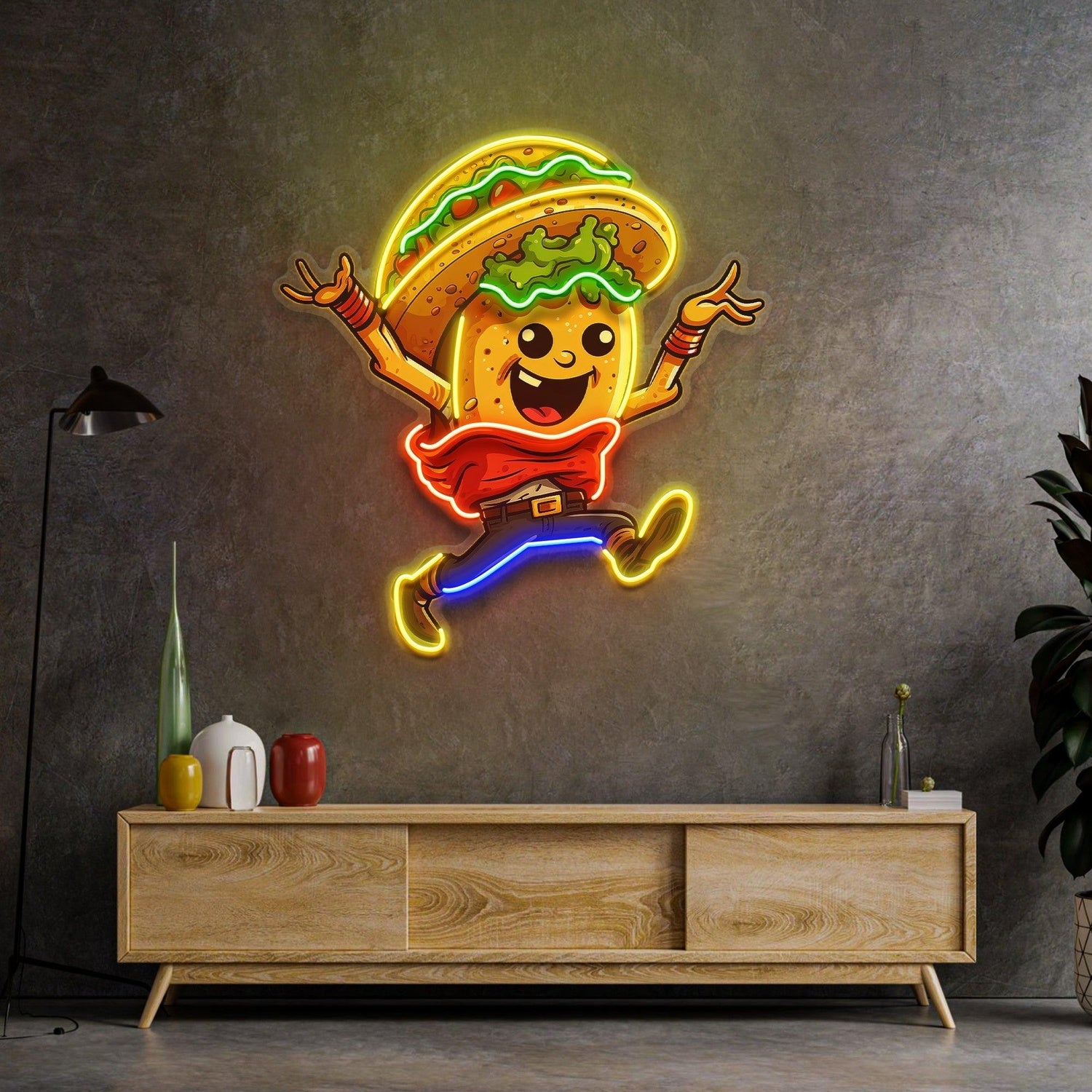 Funny Multicolor Cartoon Taco Uv Printed Led Neon Sign For Home Bar ...