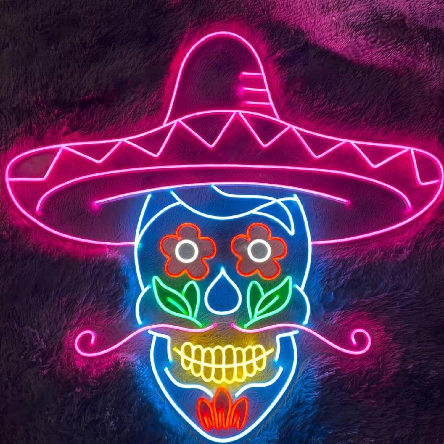 Multicolor Mexican Calavera Led Neon Sign For Dia De Los Muertos Party ...