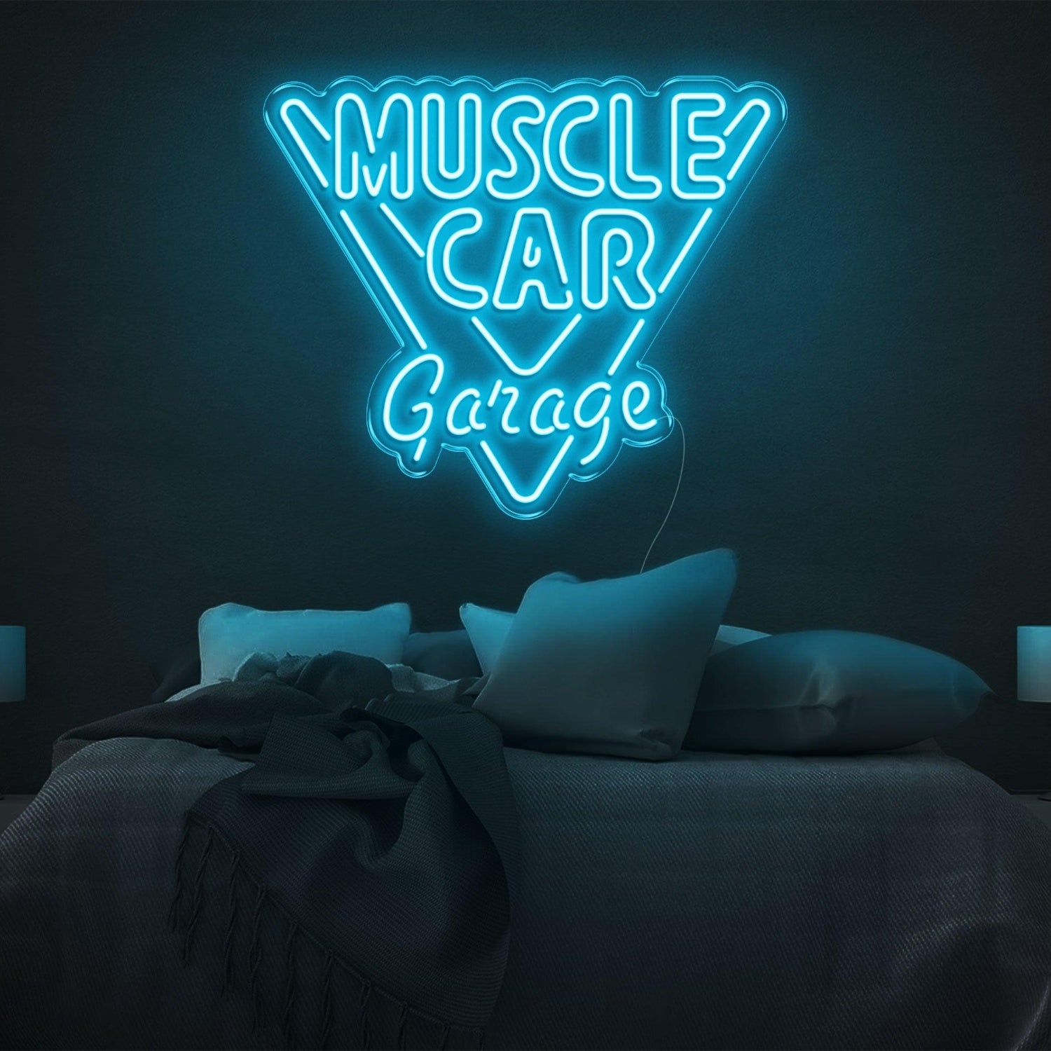 Muscle Car Garage Bright Blue Inverted Triangle Led Neon Sign For ...