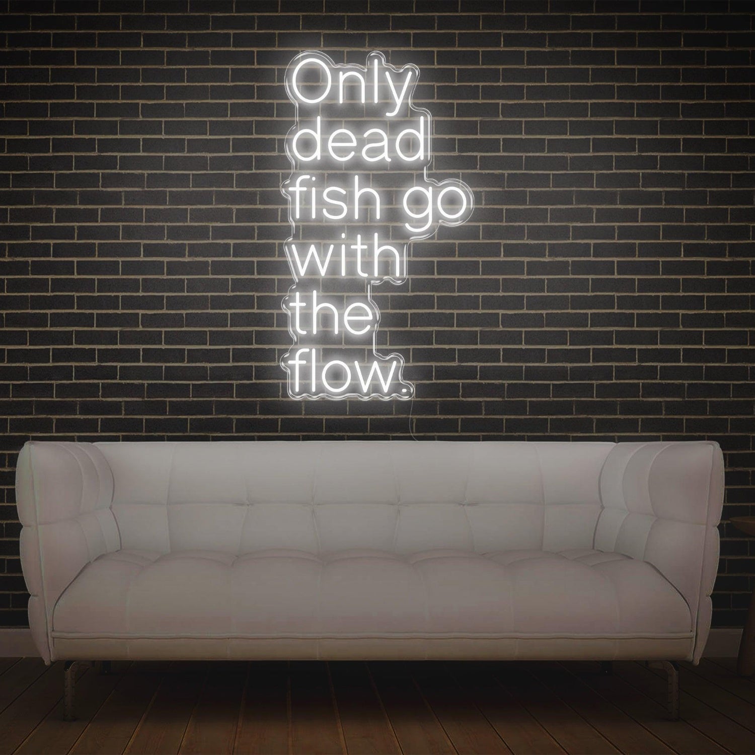 Only Dead Fish Go With The Flow White Glow Led Neon Sign For Modern ...