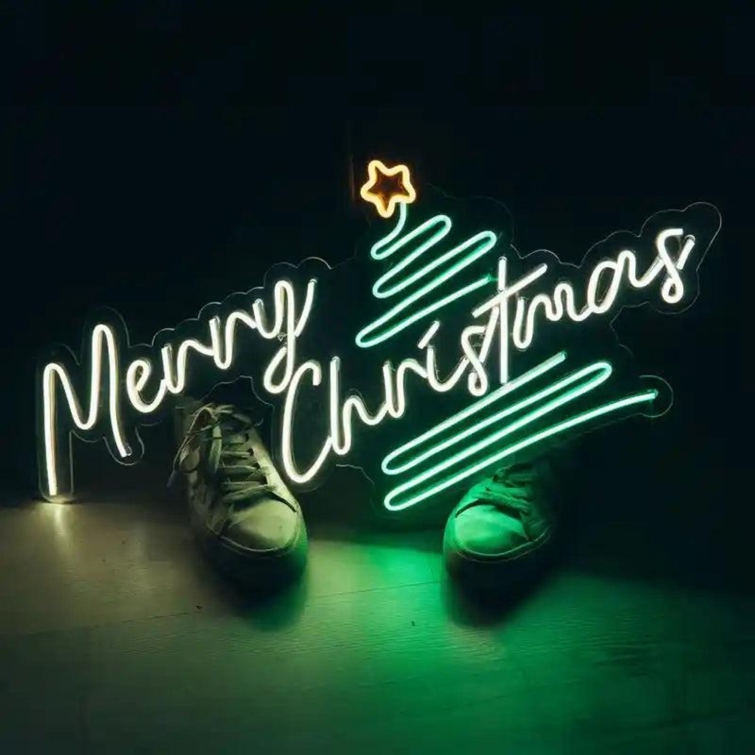 Pine Tree Merry Christmas Led Neon Sign With Star Festive Indoor ...