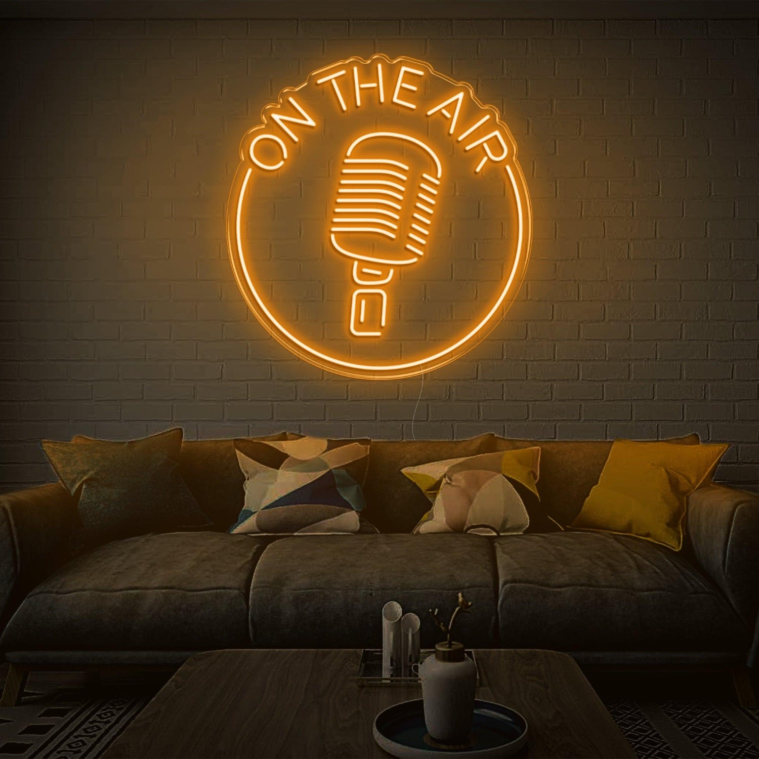 Retro Mic On The Air Warm Yellow Led Neon Sign For Studio Living Room ...