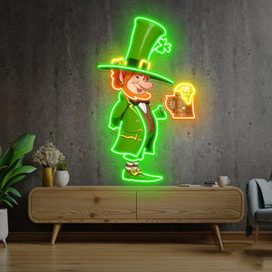 St Patricks Goblin Drinking Beer Uv Printed Led Neon Sign Artwork Irish ...